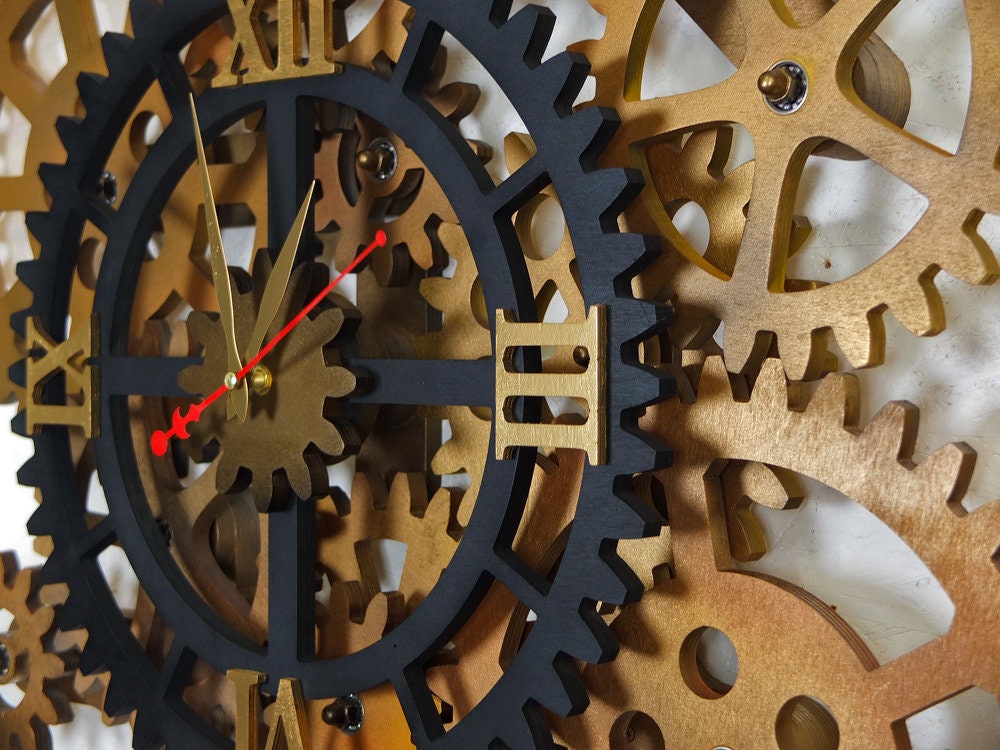 32" Rotating Gears Wall Clock. Industrial Wall Clock. Large Steampunk ...