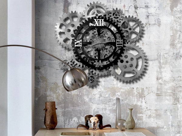 32 Rotating Gears Wall Clock. Industrial Wall Clock. Large Steampunk ...