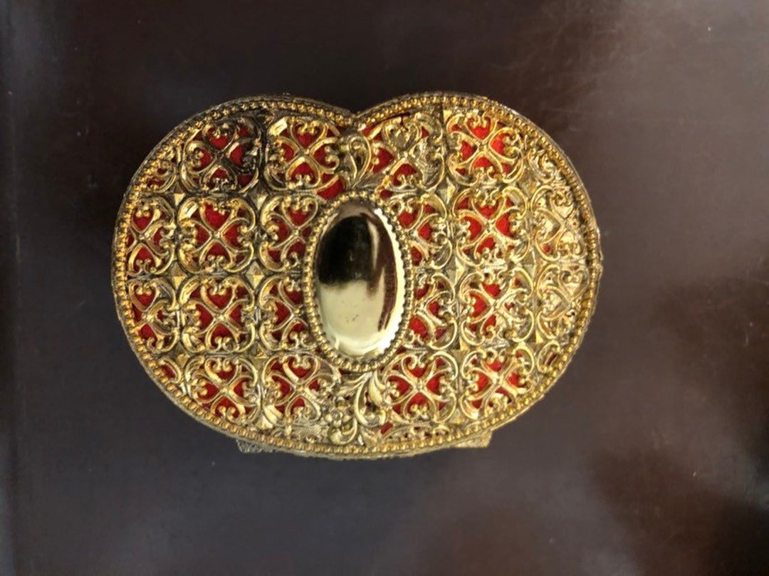 Vintage Gold and Red Footed Trinket Box, Vanity Decor,ring Box - Etsy