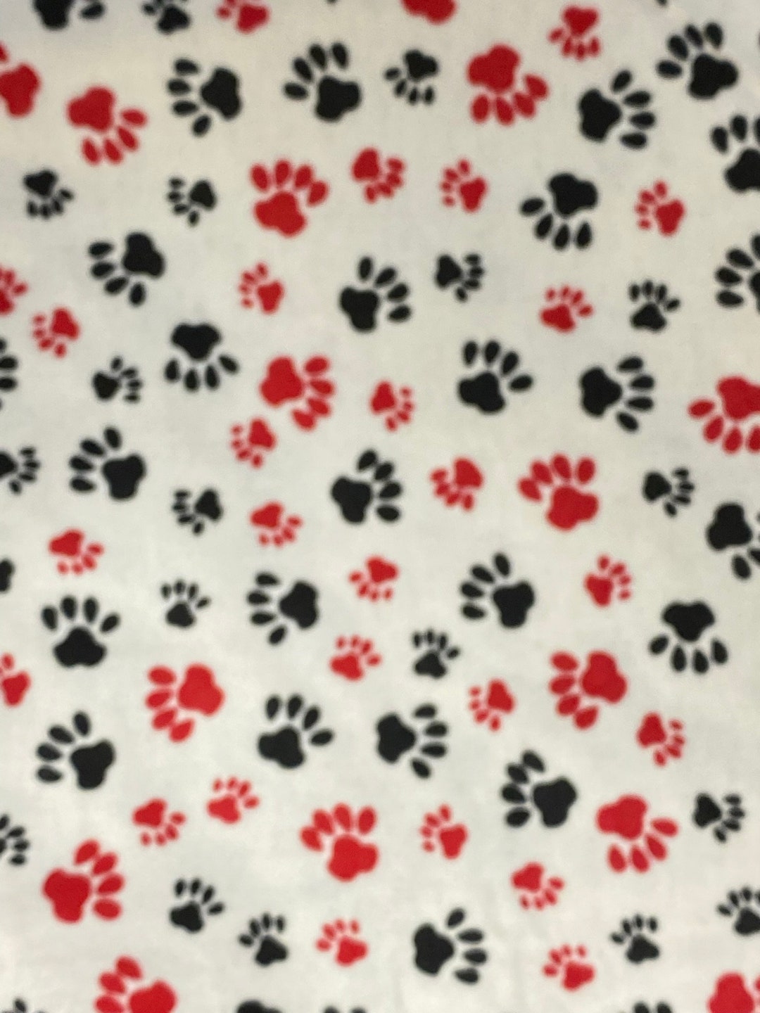 Red/black Paw Prints on Ivory Flannel Fabric - Etsy