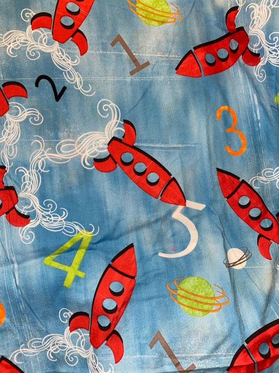 Space Rocket Ships Wit Numbers on Blue Cotton Fabric-rocket - Etsy
