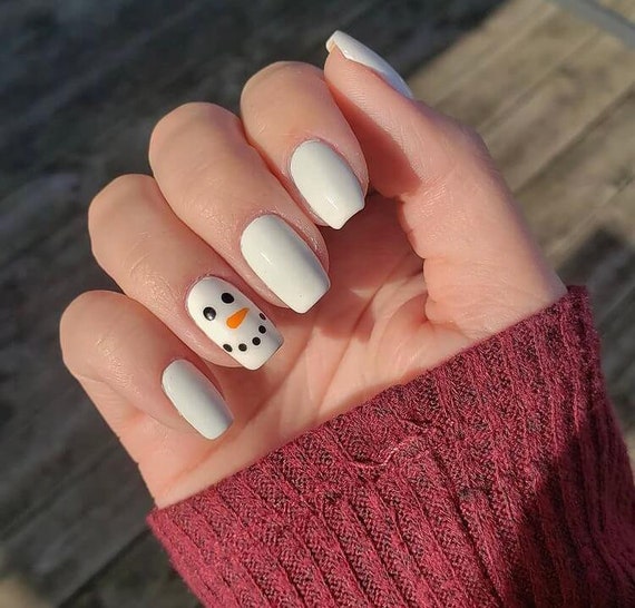 Christmas Holiday White Snowman False Fake Press on Nails - Etsy
