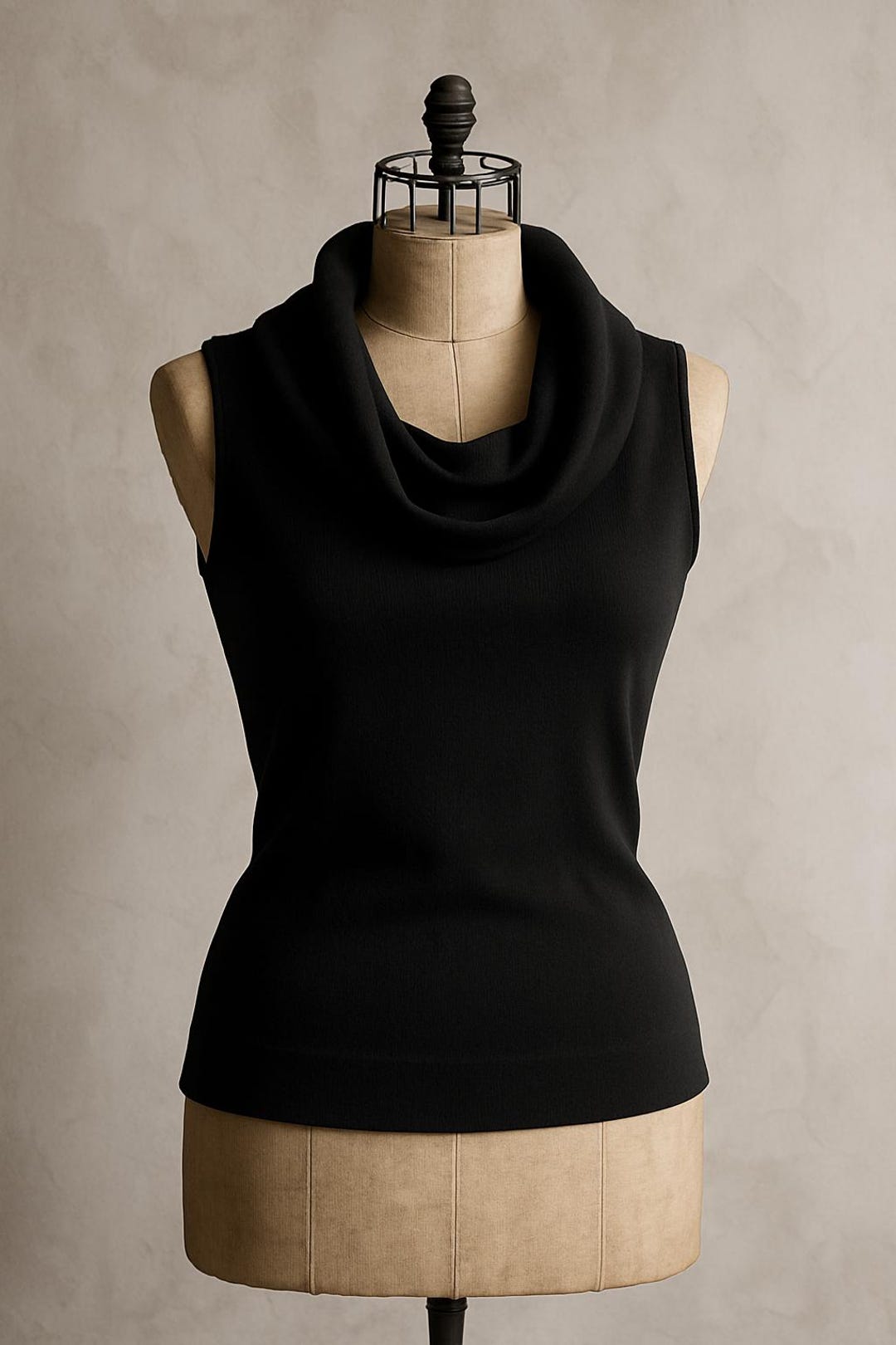 Gothcore Black Cowl Neck Sleeveless Knit Top XL Minimalist Dark ...