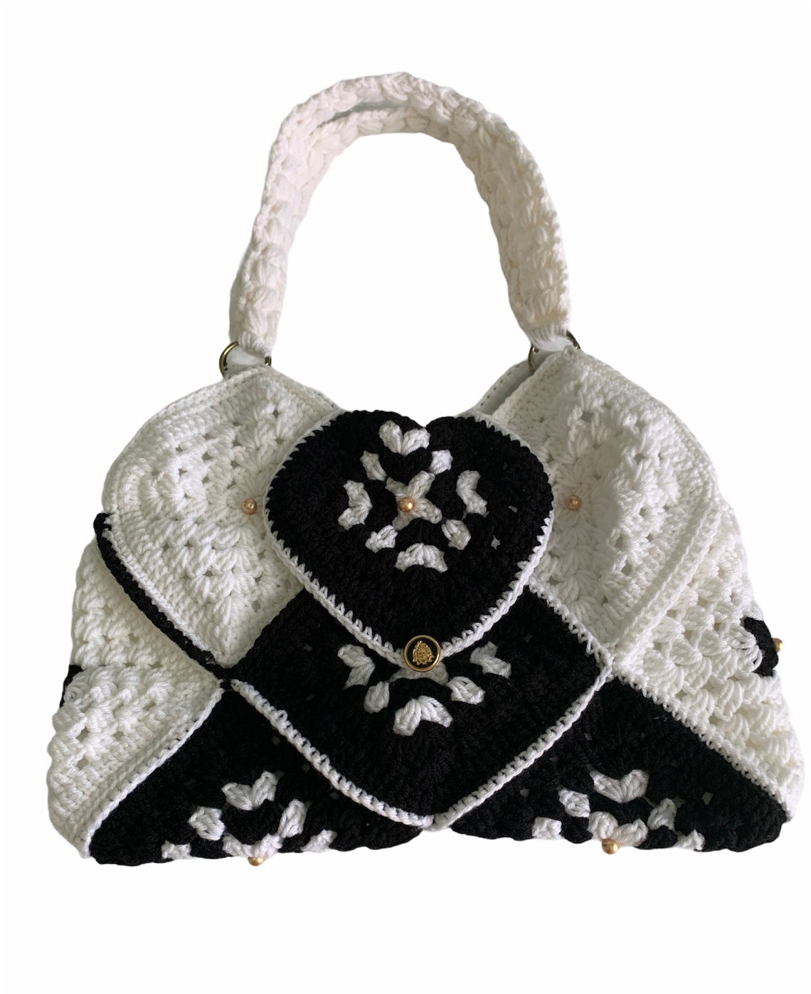 Granny Square Crochet Knit Purse Shoulder Bag Black White - Etsy.de