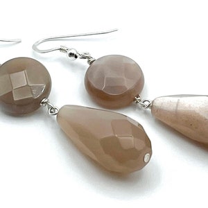 Beige Sunstone Earrings, 925 Sterling Silver Dangle, Natural Gemstone ...