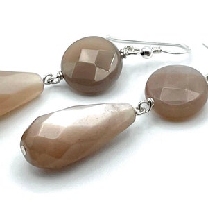Beige Sunstone Earrings, 925 Sterling Silver Dangle, Natural Gemstone ...