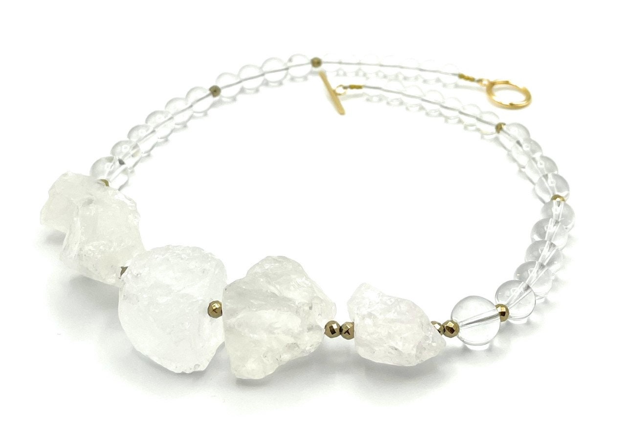 Ruwe kwarts ketting met gouden pyriet, Chunky Rock Stone Choker ...
