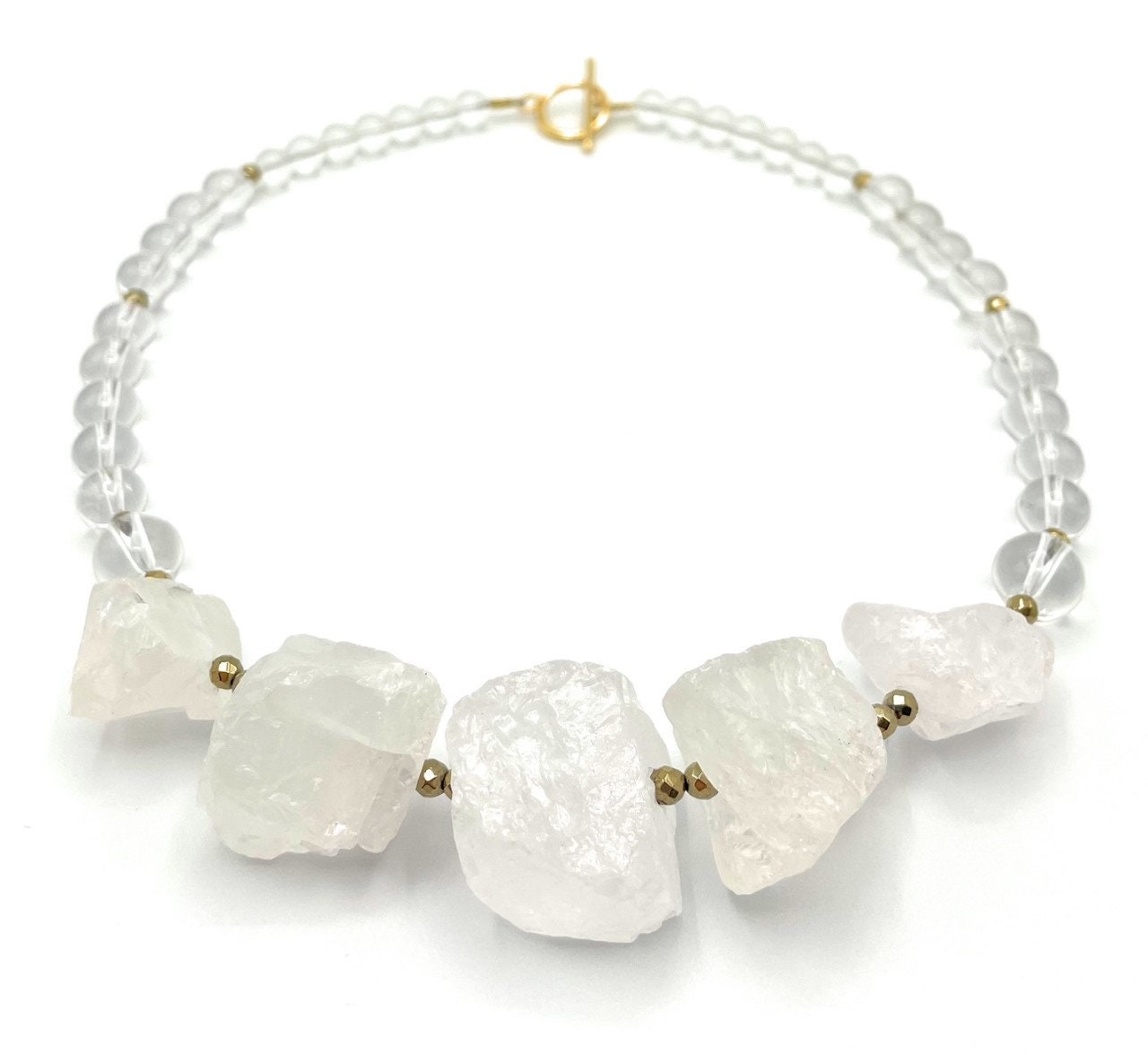Ruwe kwarts ketting met gouden pyriet, Chunky Rock Stone Choker ...