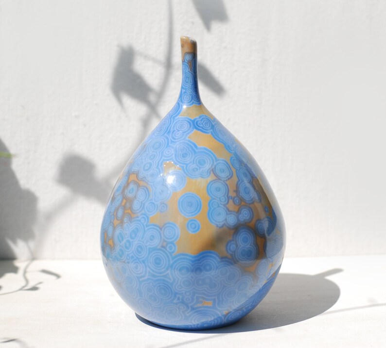 Blue ceramic bottle crystalline pottery home decor | Etsy