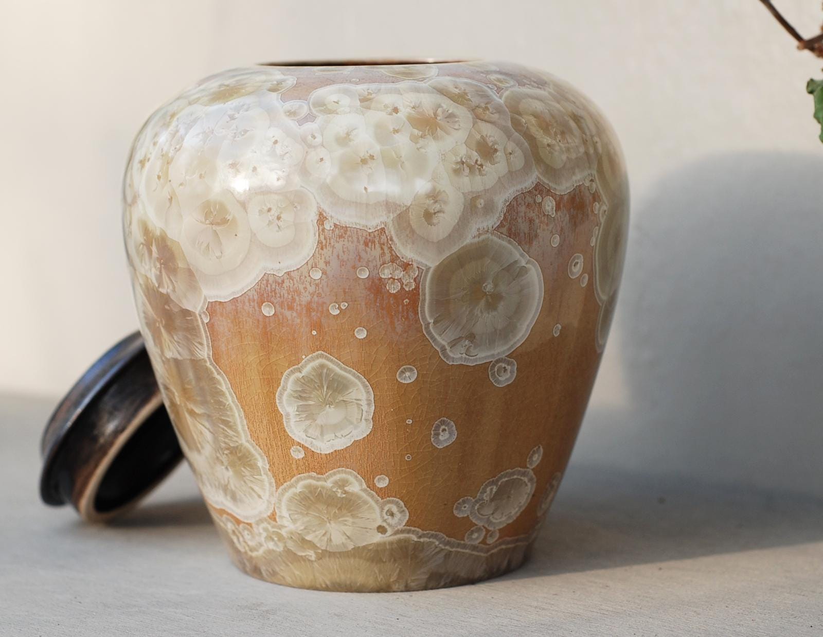 Medium Pottery Cremation Urn: Beige Crystalline Glaze, Handmade - Etsy