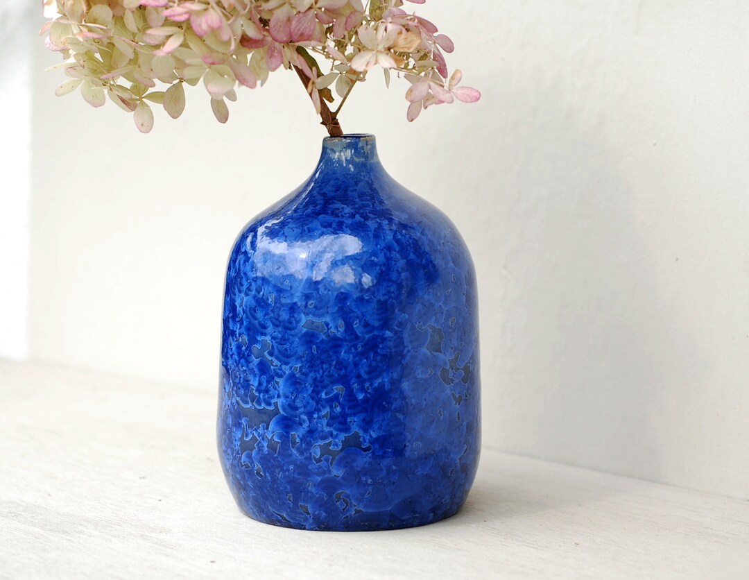 Blue Crystal Pottery Bottle, Crystalline Pottery Vase, Gift for Her. - Etsy