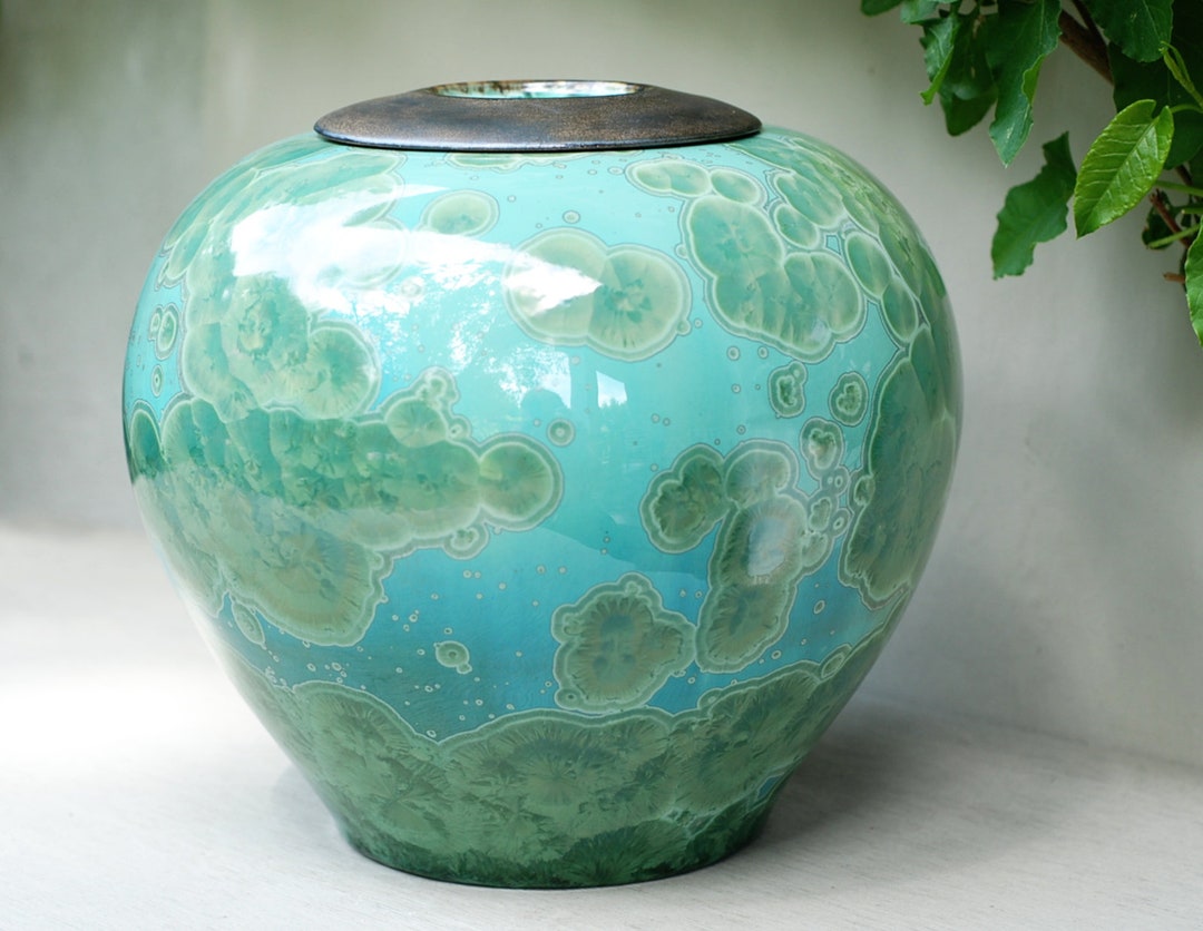 Extra Large Ceramic Cremation Urn: Green Crystalline Pottery - Etsy