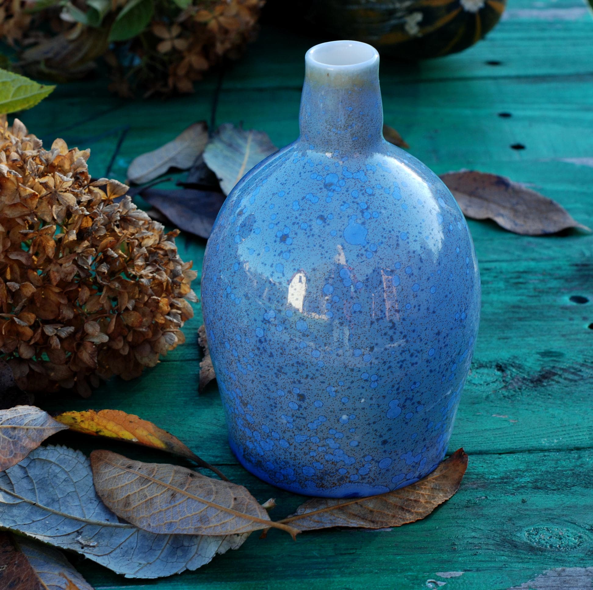 Blue ceramic bottle crystalline pottery bud vase. | Etsy