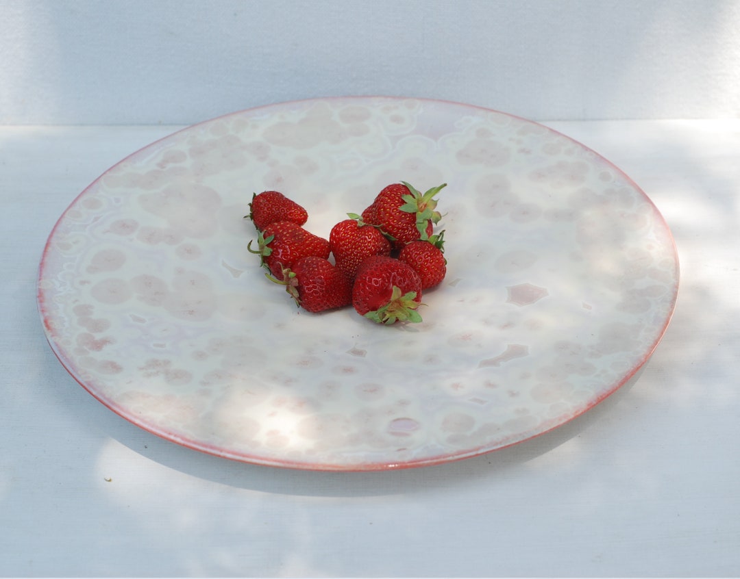 Crystalline Glazed Ceramic Plate: Pink Pottery Platter, Kitchen Decor ...