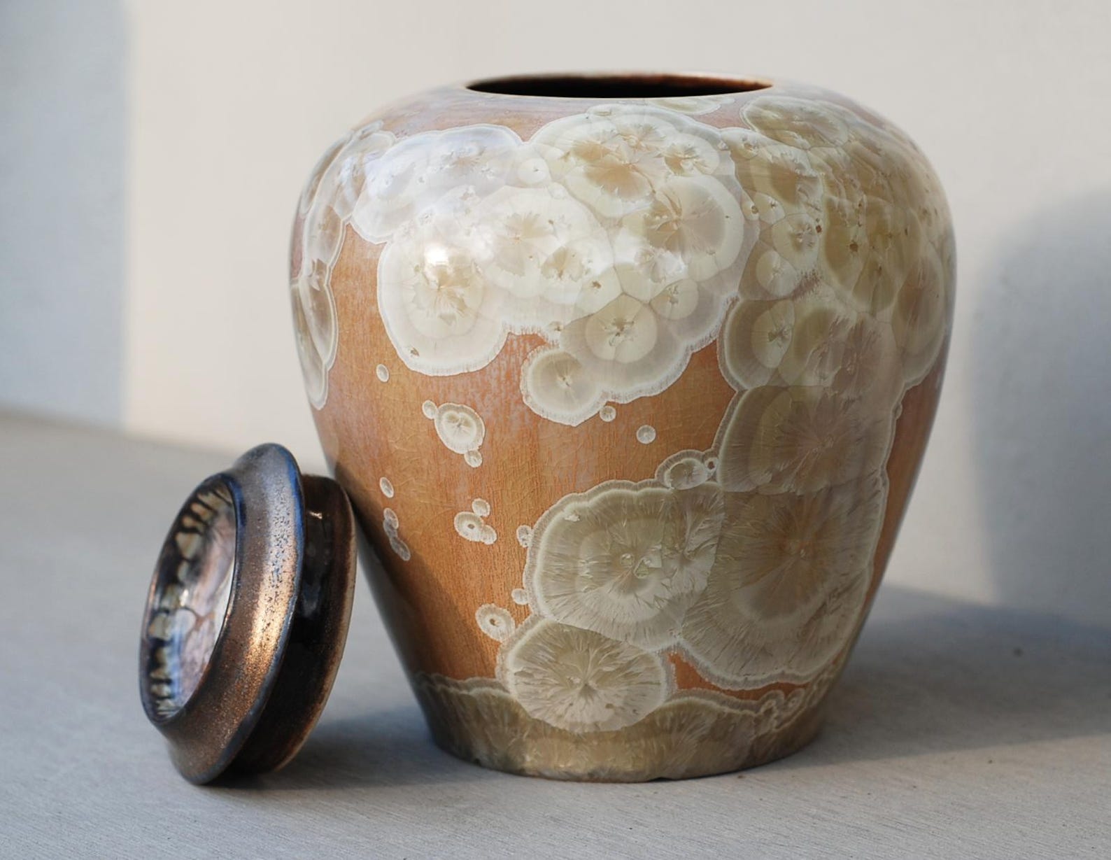 Medium Pottery Cremation Urn: Beige Crystalline Glaze, Handmade - Etsy