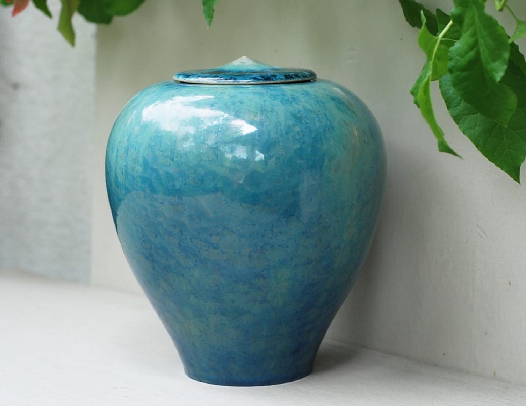 Crystalline Pottery Cremation Urn: Turquoise Ceramic Funeral Urn - Etsy