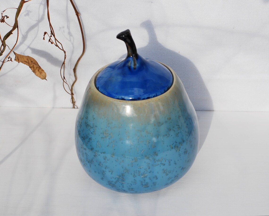 Blue Crystal Pottery Jug Unique Ceramic Container - Etsy