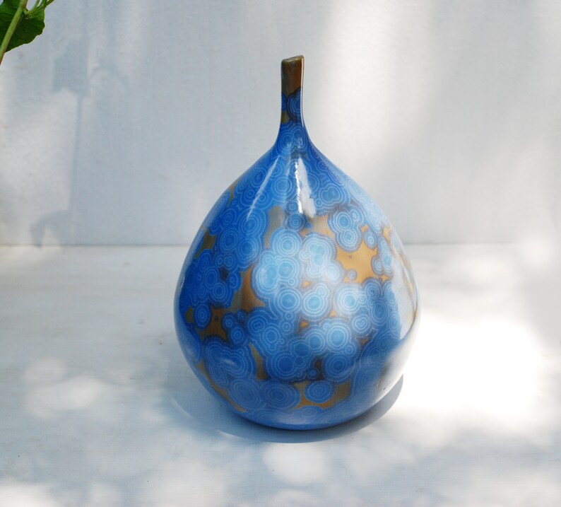 Blue ceramic bottle crystalline pottery home decor | Etsy
