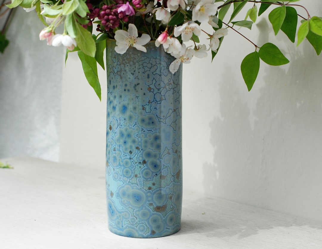 Blue Ceramic Vase, Decorative Vase, Crystalline Pottery, Bud Vase, Gift ...