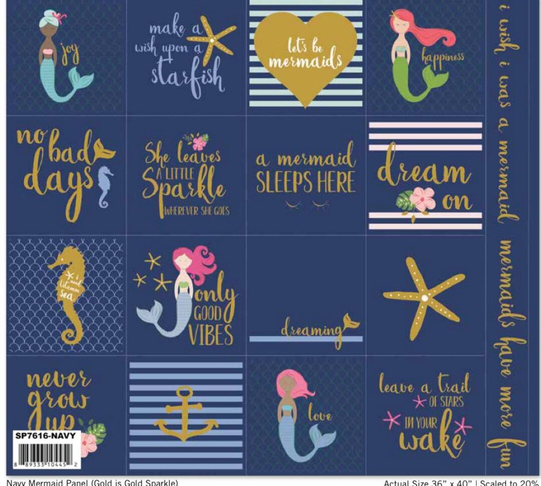 Riley Blake Lets Be Mermaids Panel Navy - Etsy