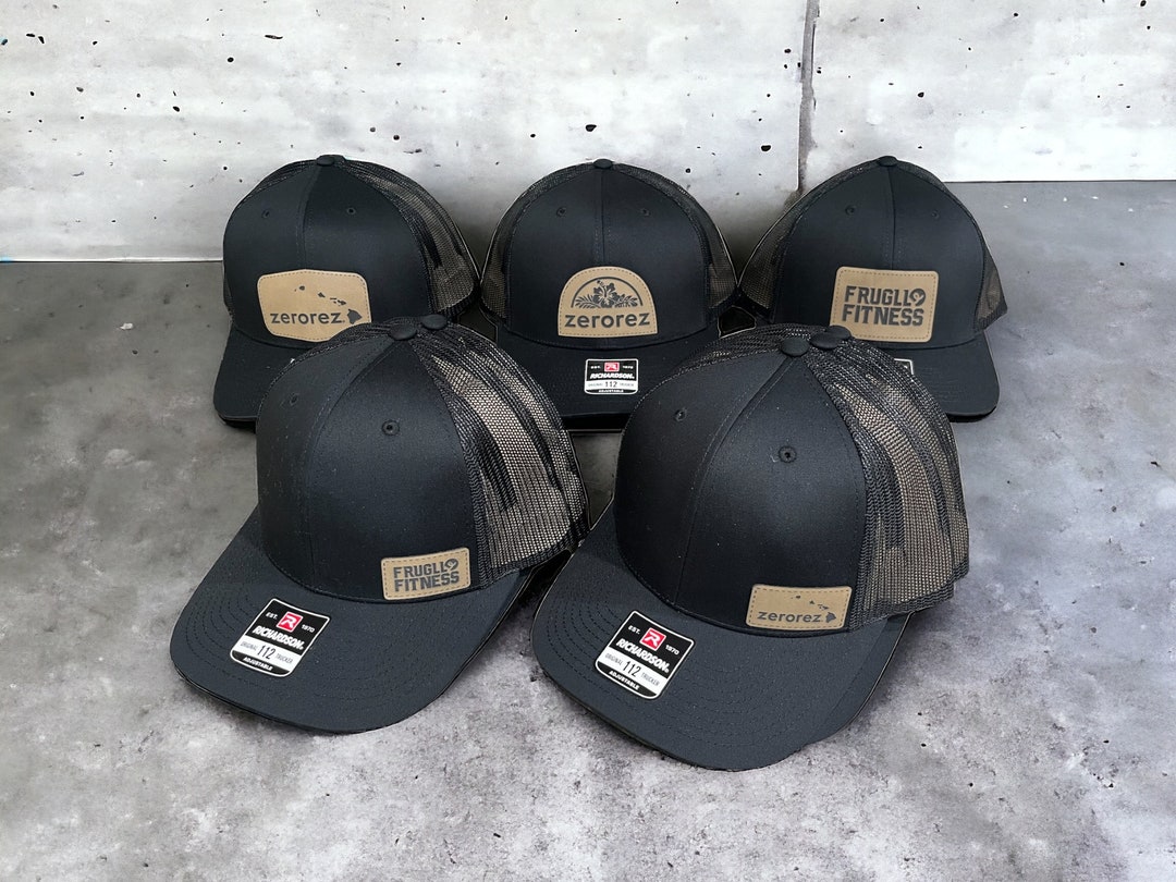 Custom Black Richardson Hat With Leatherette Patches - Personalized ...