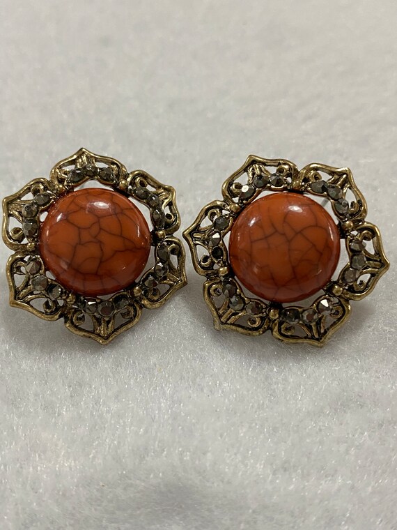 Vintage Flower Brown Lucite Crackled Stone Marcasite … - Gem