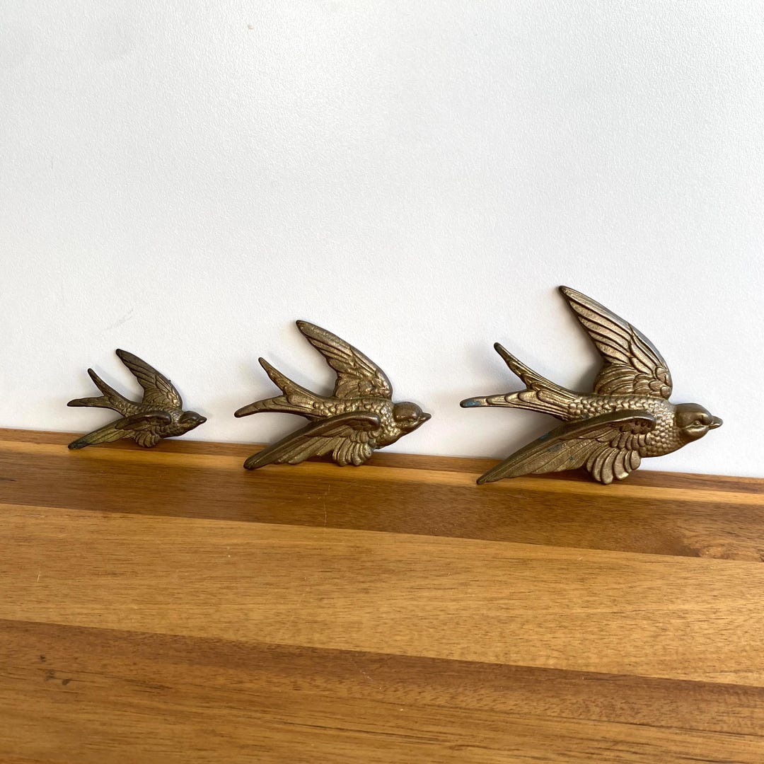 Vintage Solid Brass Set of 3 Swallow Bird Wall Art...flying Birds ...