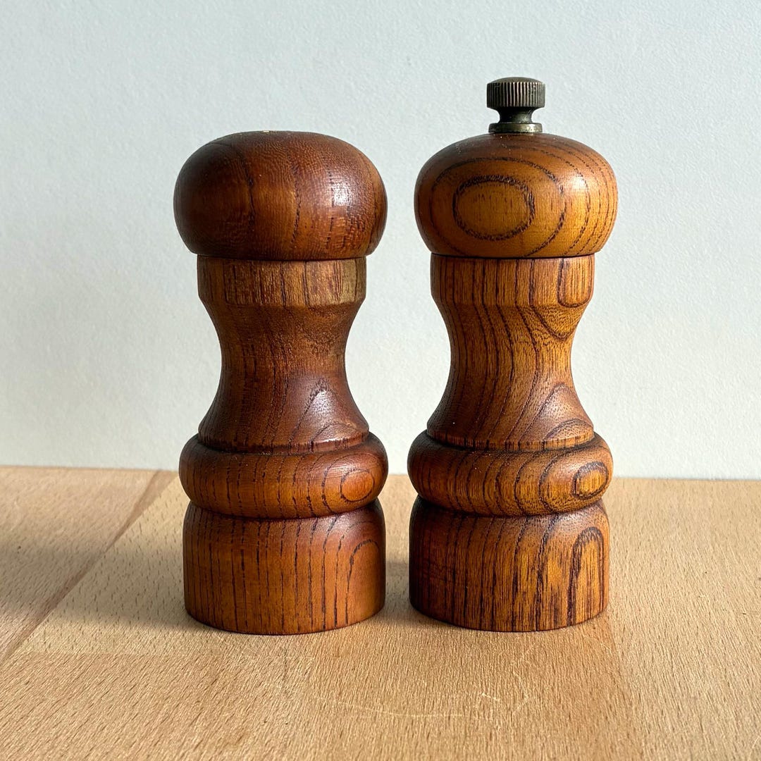 Vintage Wood Salt Shaker and Pepper Grinder...japan MCM Kitchenware ...