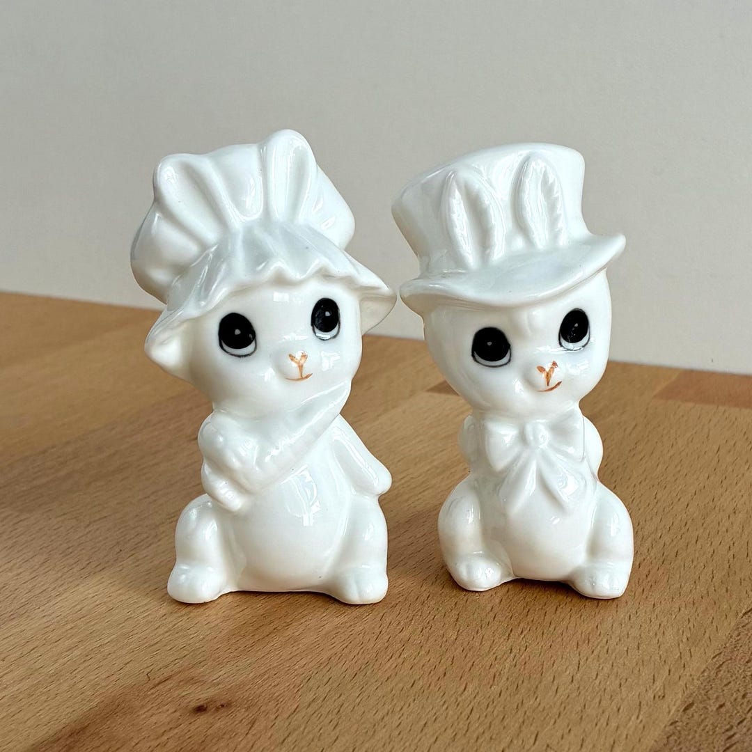 Vintage Fine Bone China Rabbit Salt & Pepper Shakers...white Bunny MCM ...