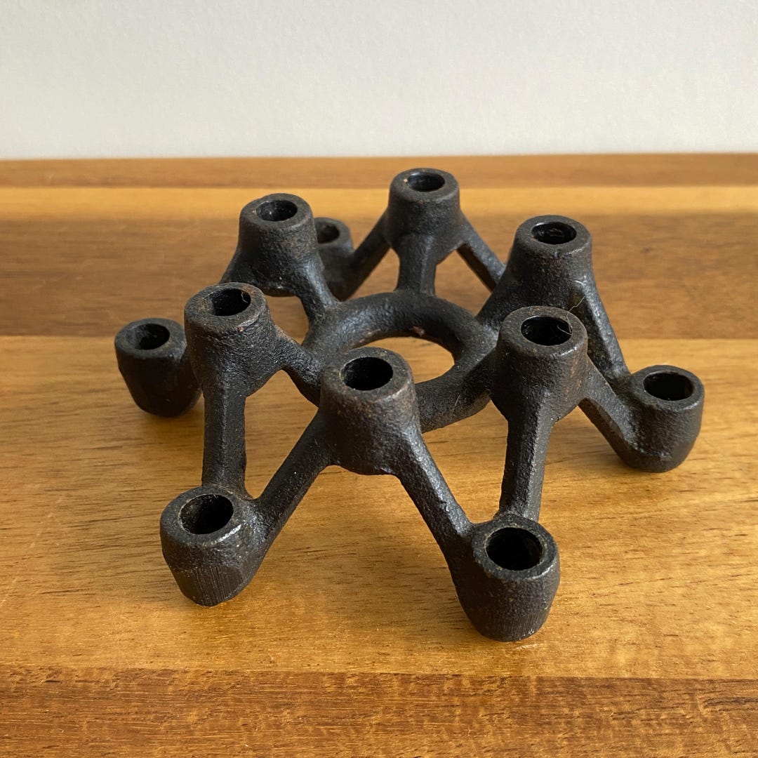 Vintage Brutalist Cast Iron Candlestick...mid-century Black Candle ...