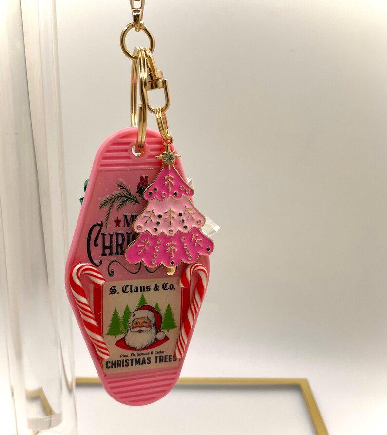 Pink Christmas Tree Keychain - Etsy