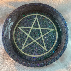 Large Pentagram Trinket Dish / Circular Gothic Trinket Tray / Glitter ...