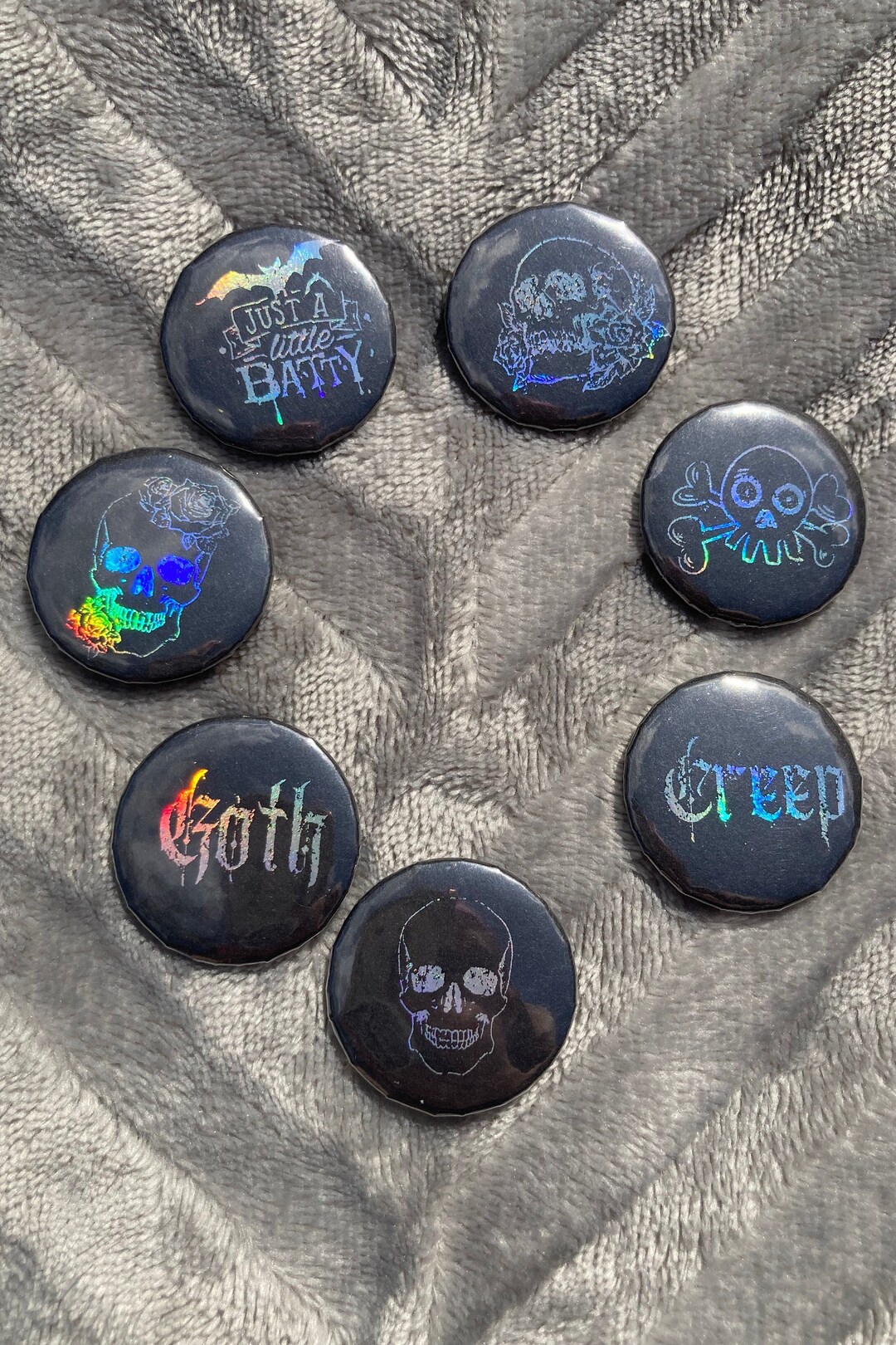 Gothic Button Badge, Black Skull Badge, Creep Badge Pin, Alternative ...