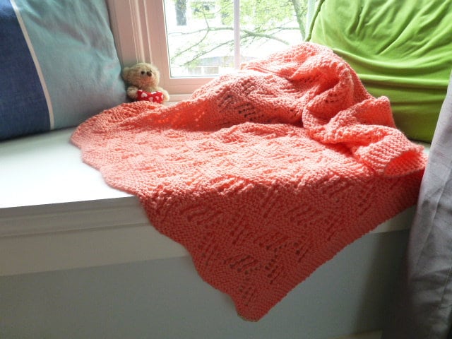 Lace and Knit Tilted Block Baby Blanket in Peach Yarn - Etsy