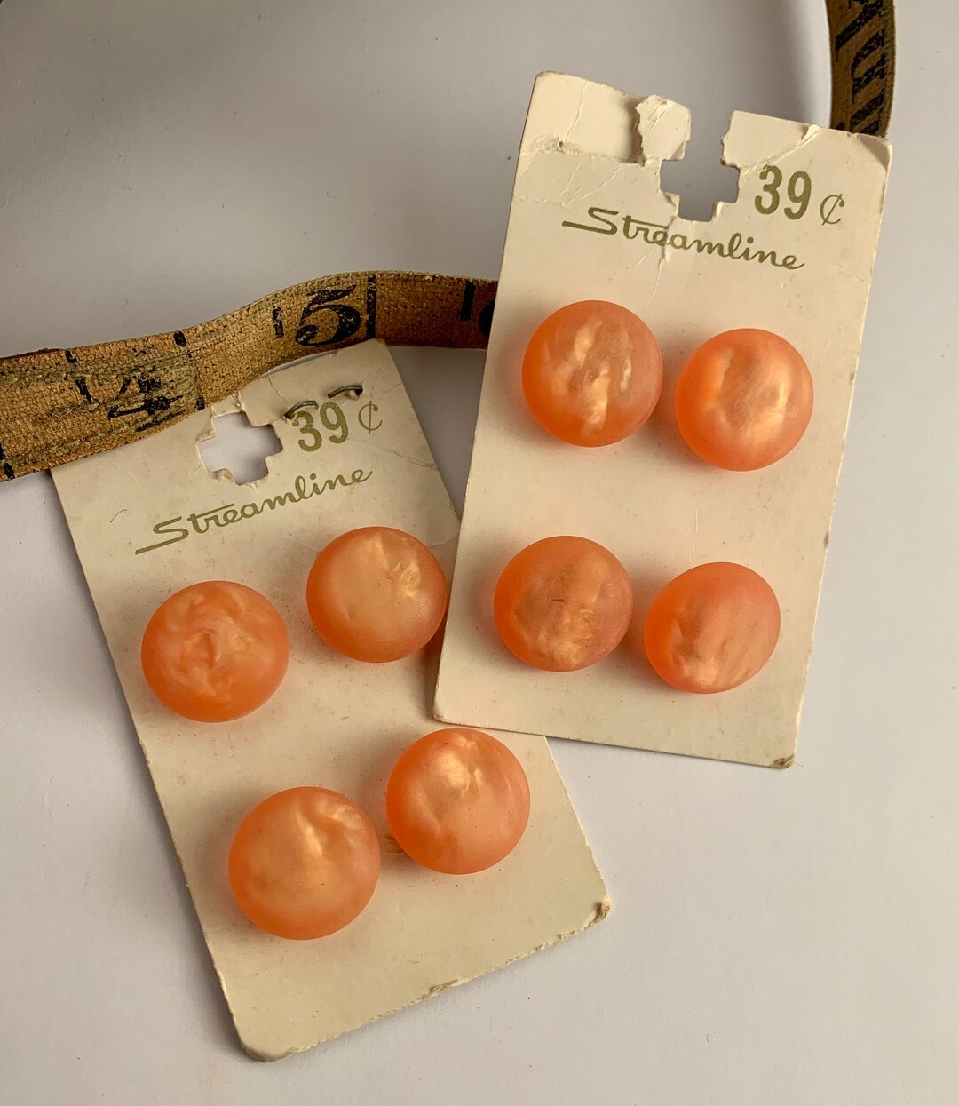 8 Vintage Plastic Orange Shank Buttons, New Old Stock, Original Card ...