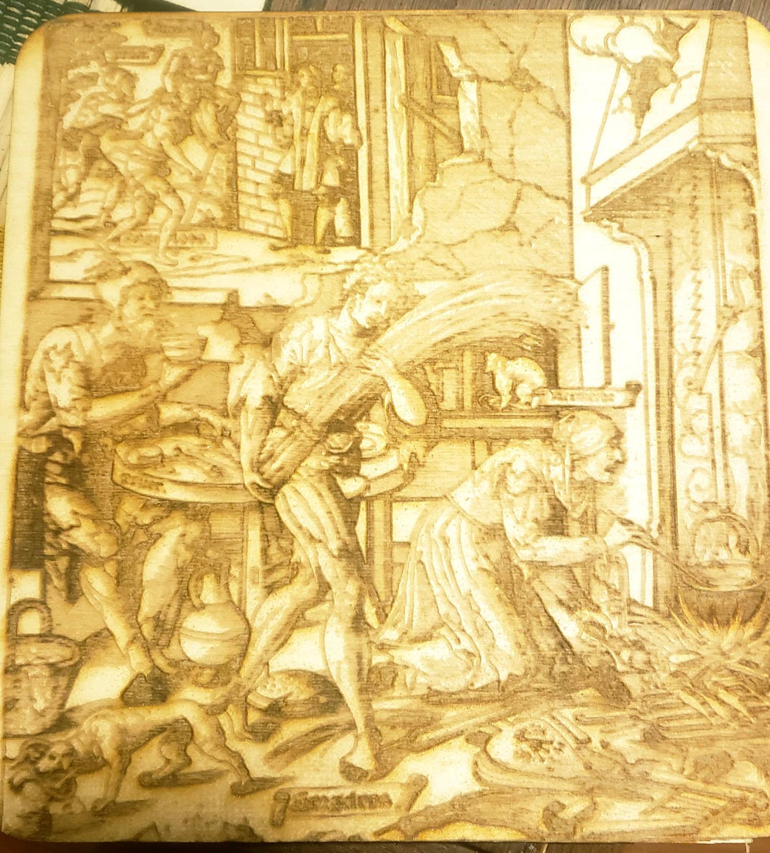 Beautiful Historical Alchemist Wood Carving, Engraving by Cornelis A ...