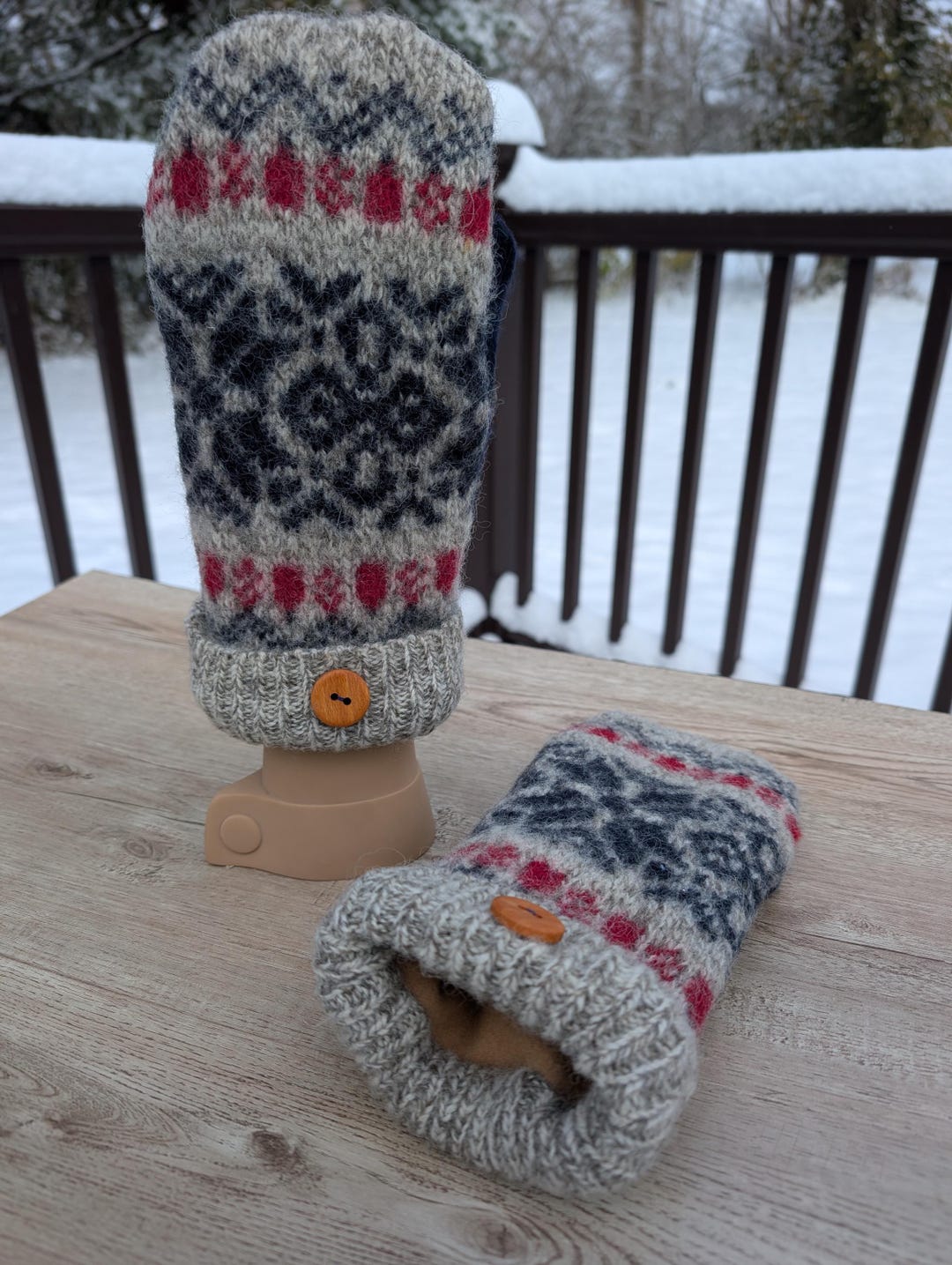 Handmade Upcycled Wool Mitten: Vintage Button Detail - Etsy
