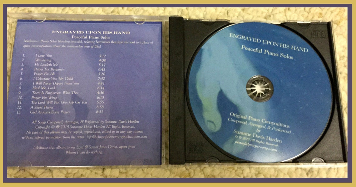 Music Cd-engraved Upon His Hand Peaceful Piano Solos by Suzanne Davis ...
