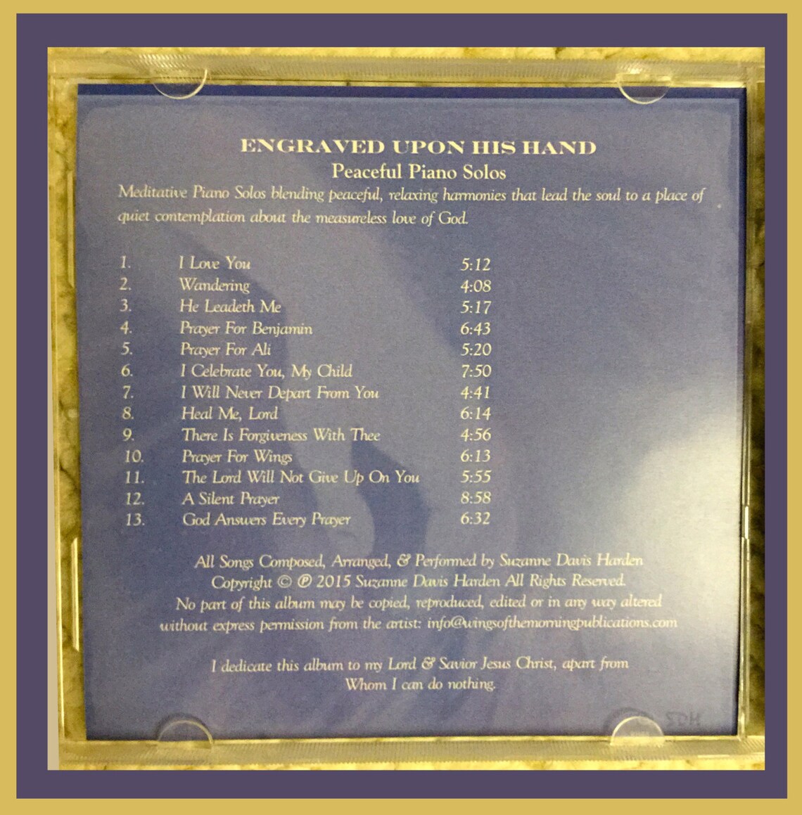 Music Cd-engraved Upon His Hand Peaceful Piano Solos by Suzanne Davis ...