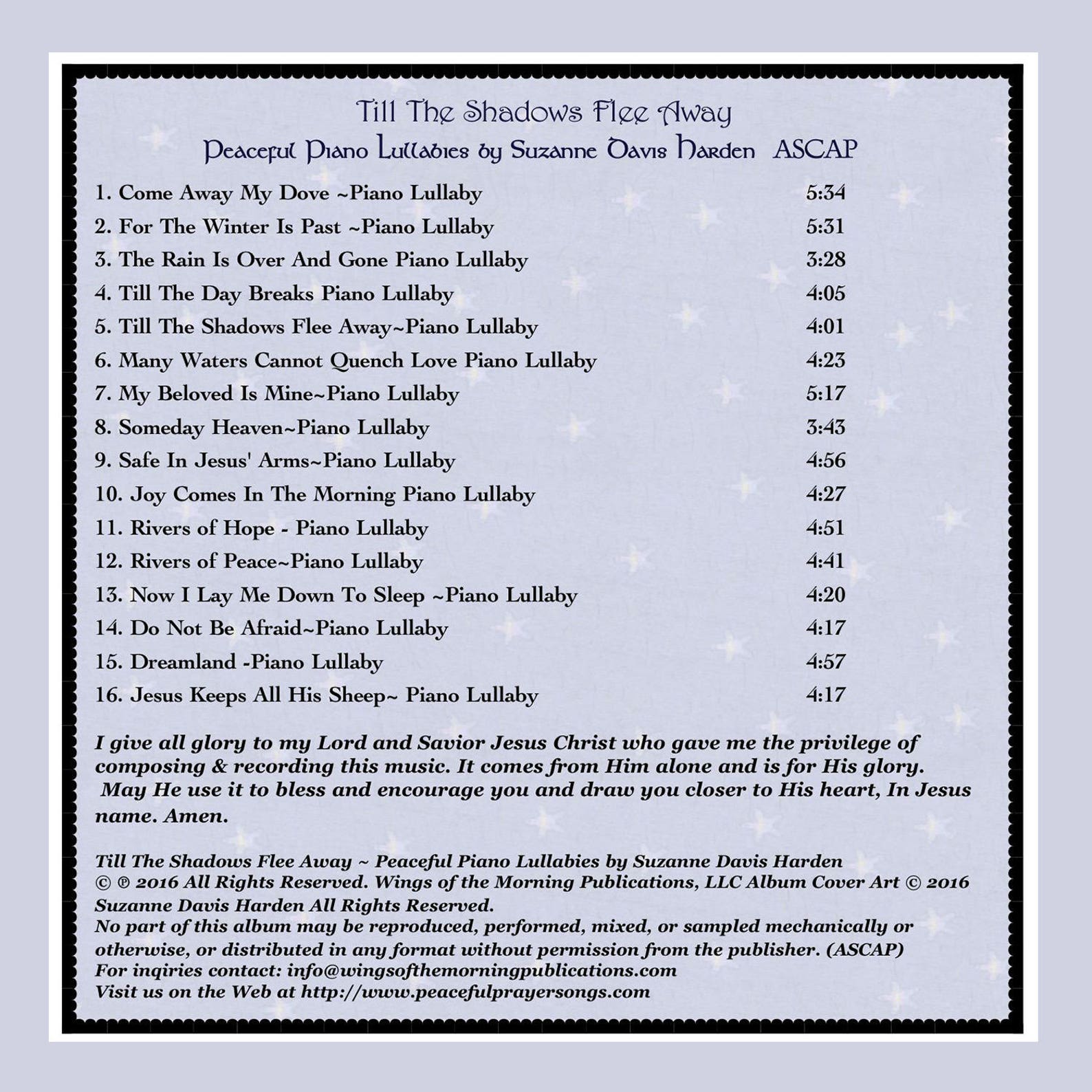 Music Cd-till the Shadows Flee Away~ Peaceful Piano Lullabies by ...
