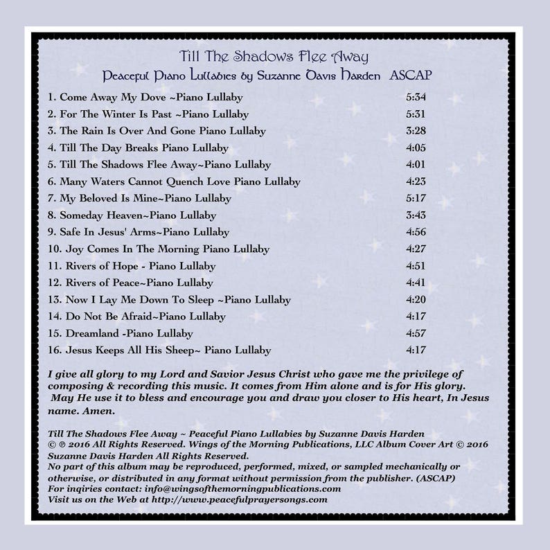 Music Cd-till the Shadows Flee Away~ Peaceful Piano Lullabies by ...
