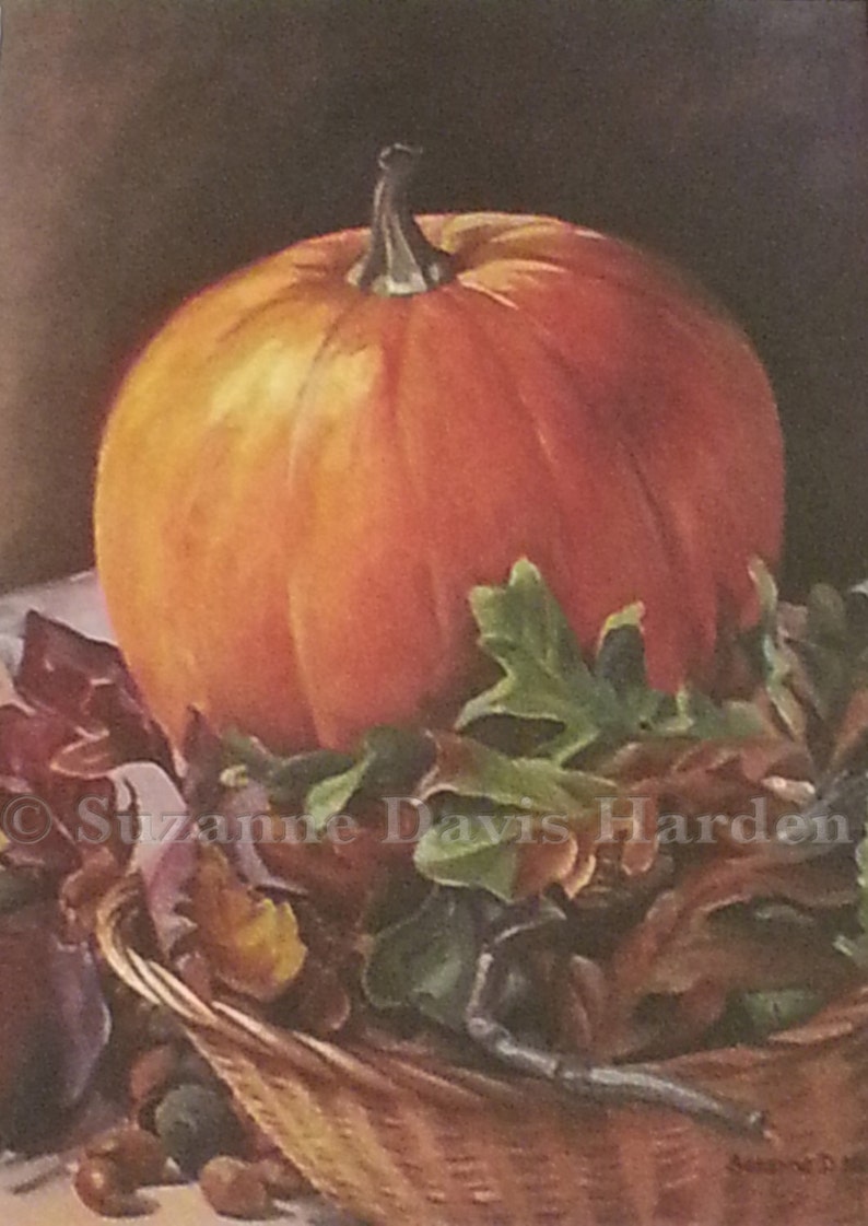 Original Art Print- Triple Matted Pumpkin Still Life Original Print by ...