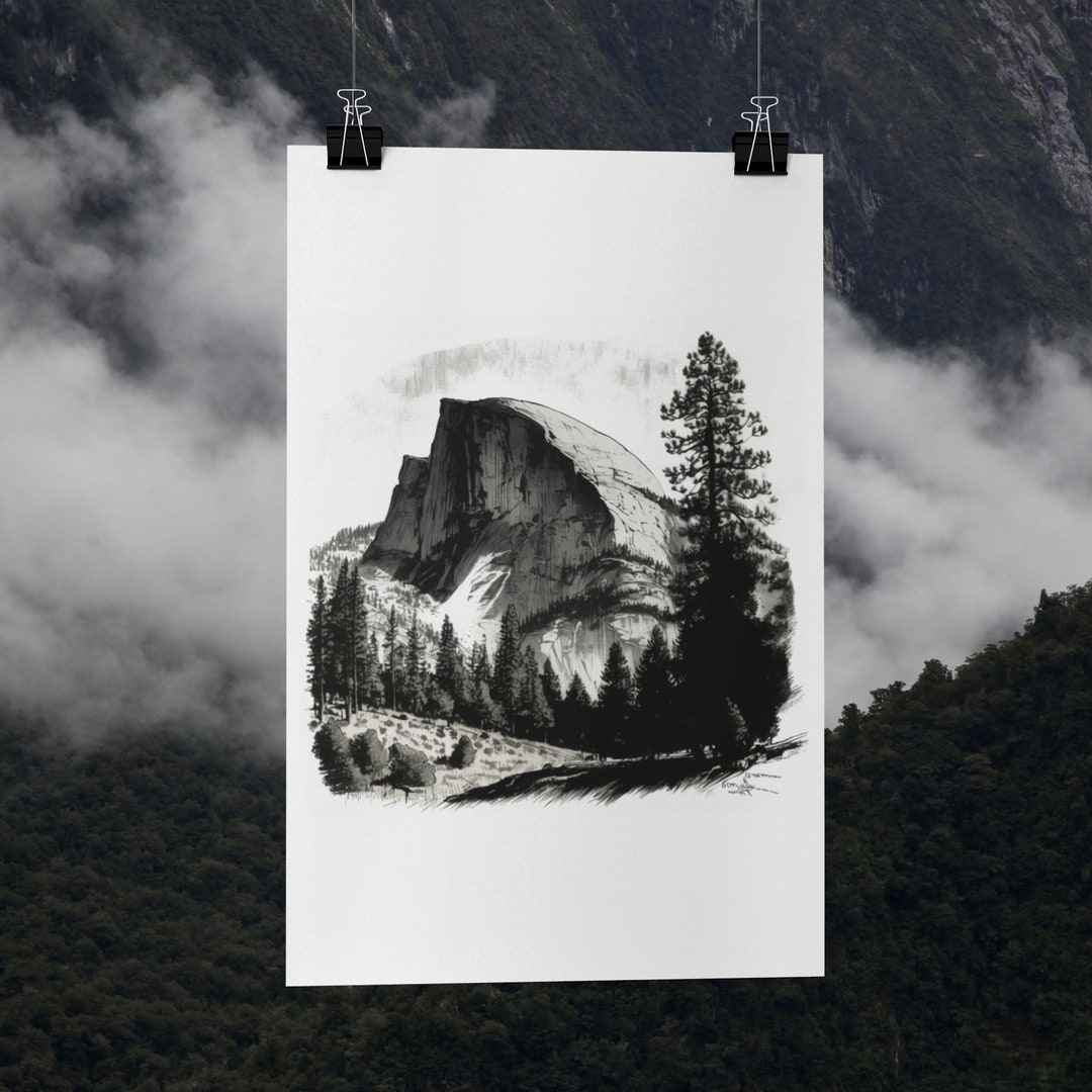 Half Dome Sketch Wall Art - Digital Download for Enthusiasts of ...