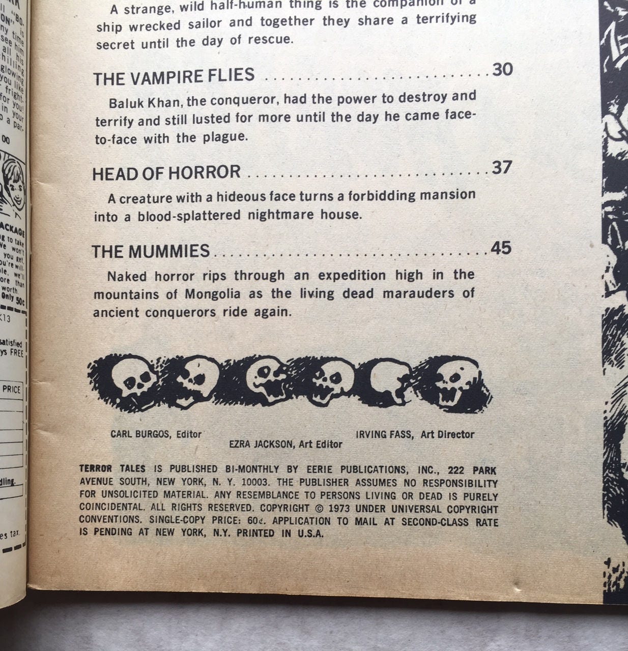 TERROR TALES 1973 Horror Comic Magazine Book Eerie Gore Vampires ...