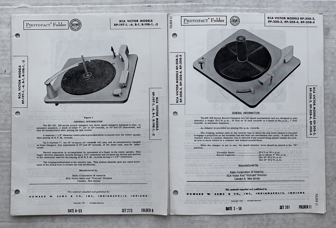 Vintage 1950's RECORD PLAYER Turntable Schematics: RCA Victor Folders ...