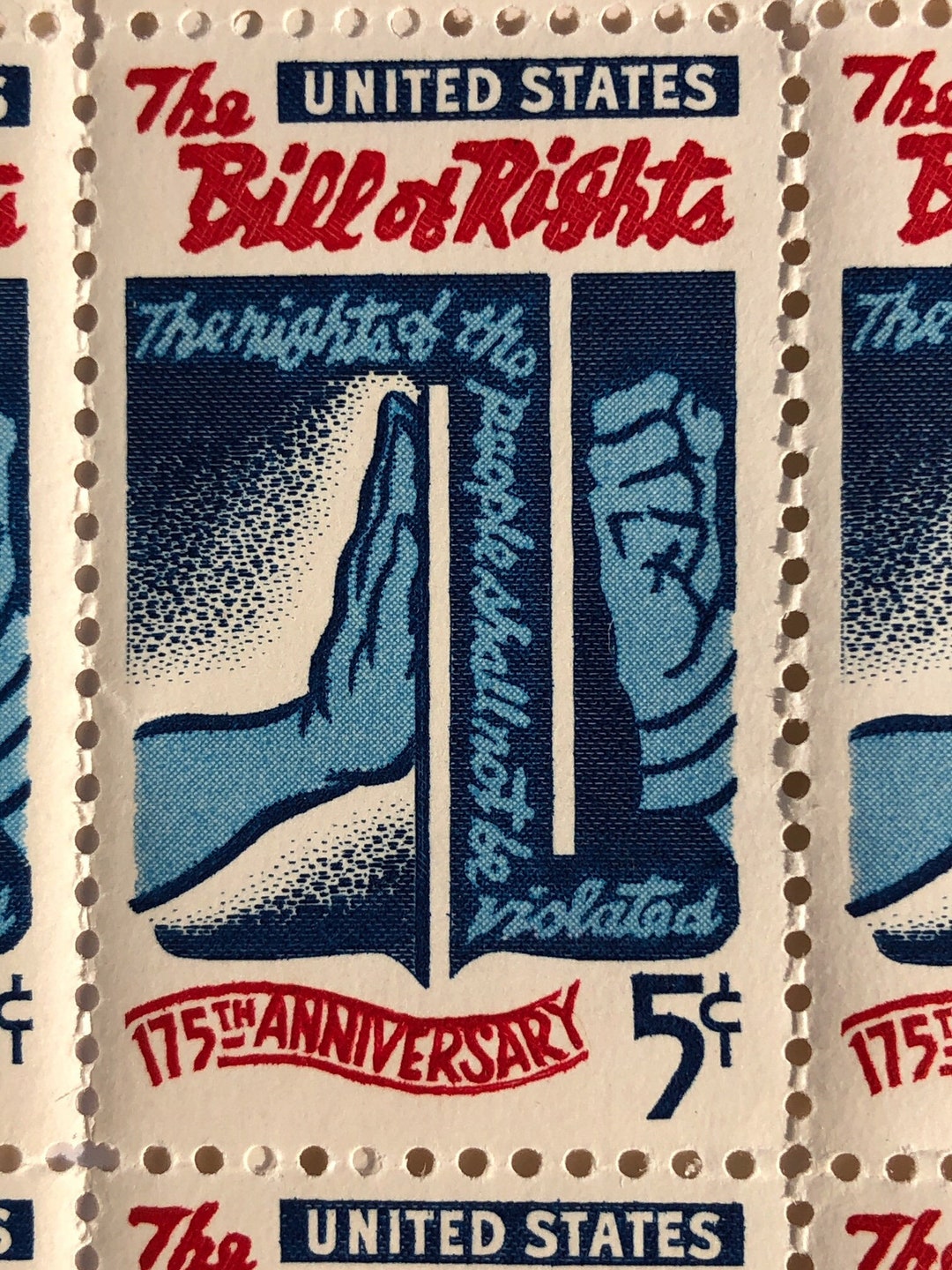 BILL OF RIGHTS 1966 Postage Stamp Sheet Herbert Block Herblock Design ...