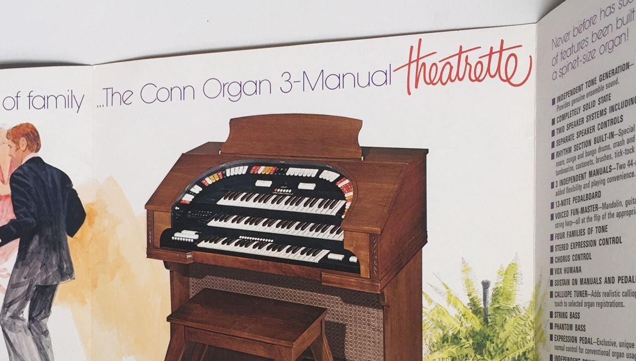 Vintage CONN ORGAN - Theatrette 580 Fold Out BROCHURE Organs Mod ...