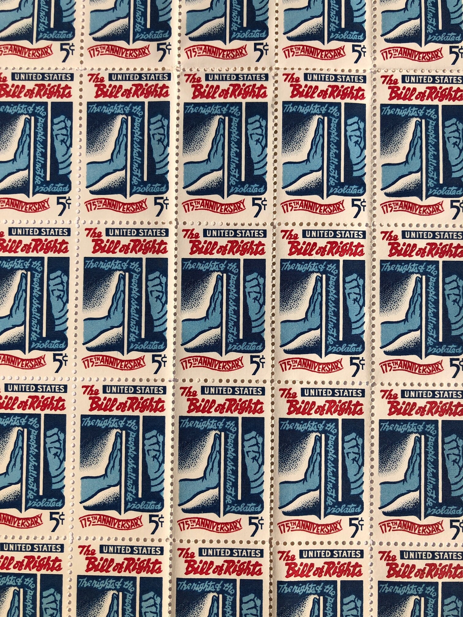 BILL OF RIGHTS 1966 Postage Stamp Sheet Herbert Block Herblock Design ...