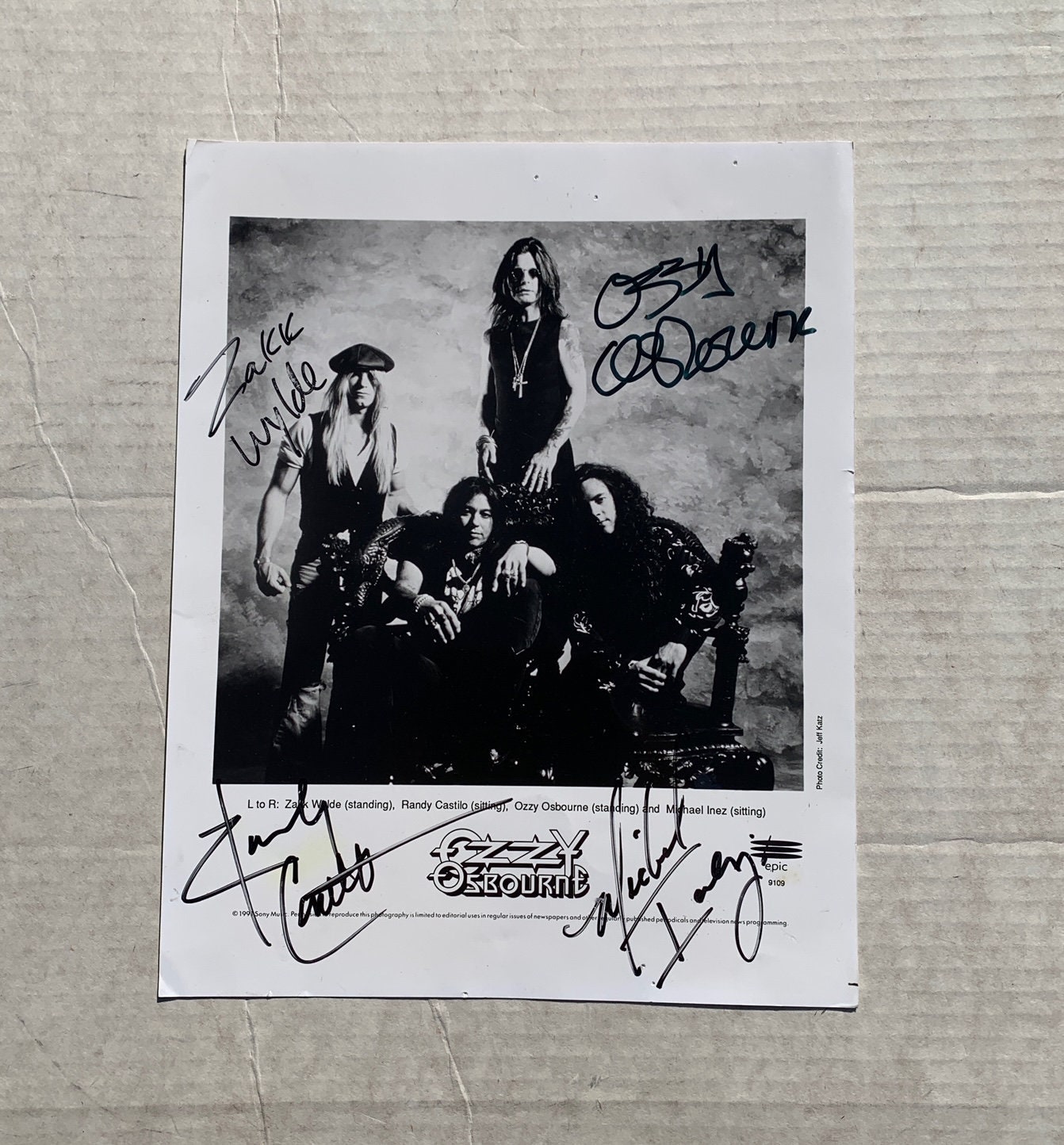 1991 OZZY OSBOURNE AUTOGRAPHED Photo Zakk Wylde Randy Castilo and ...