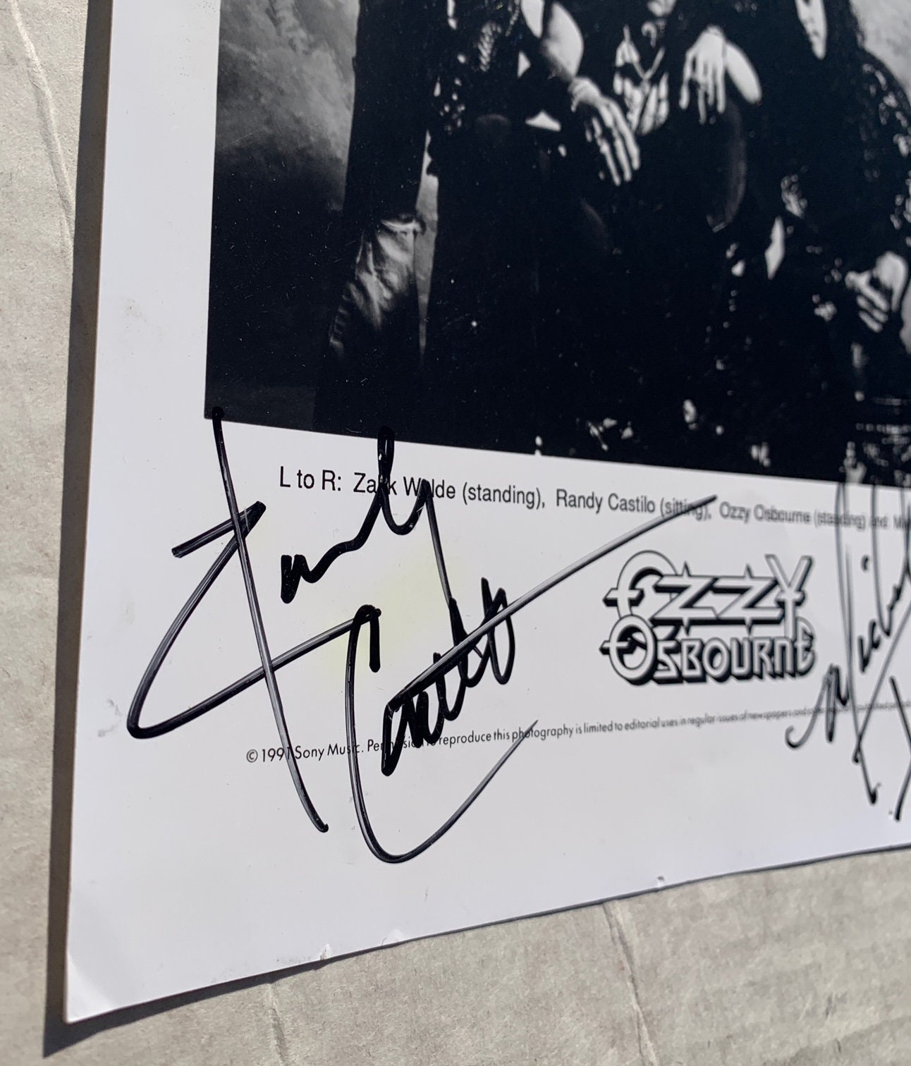 1991 OZZY OSBOURNE AUTOGRAPHED Photo Zakk Wylde Randy Castilo and ...